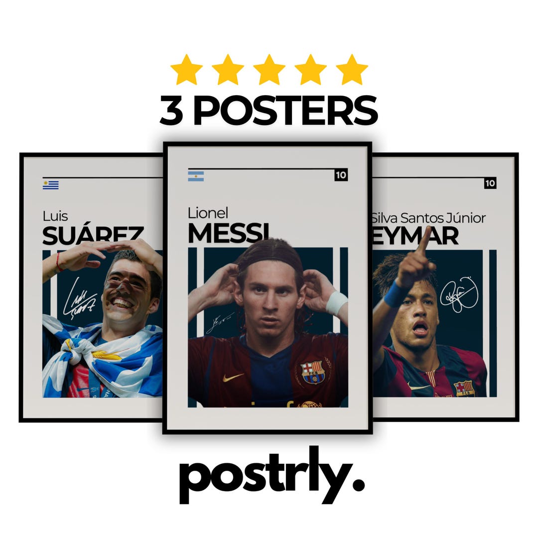 Messi Neymar Suárez Poster Set Football Art Barcelona Art Messi Poster ...