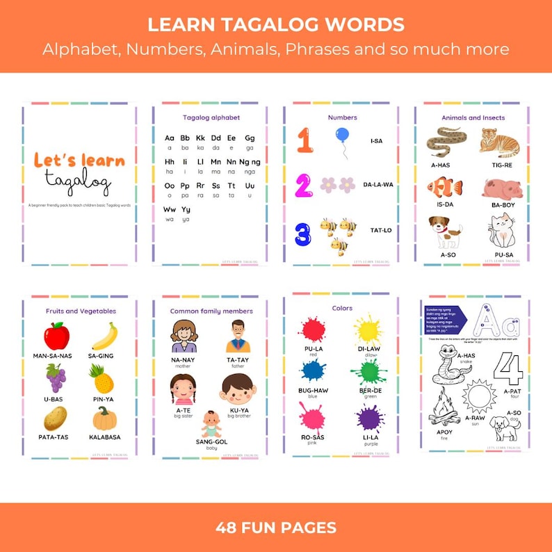 Learn Basic Tagalog Words for Kids - Etsy