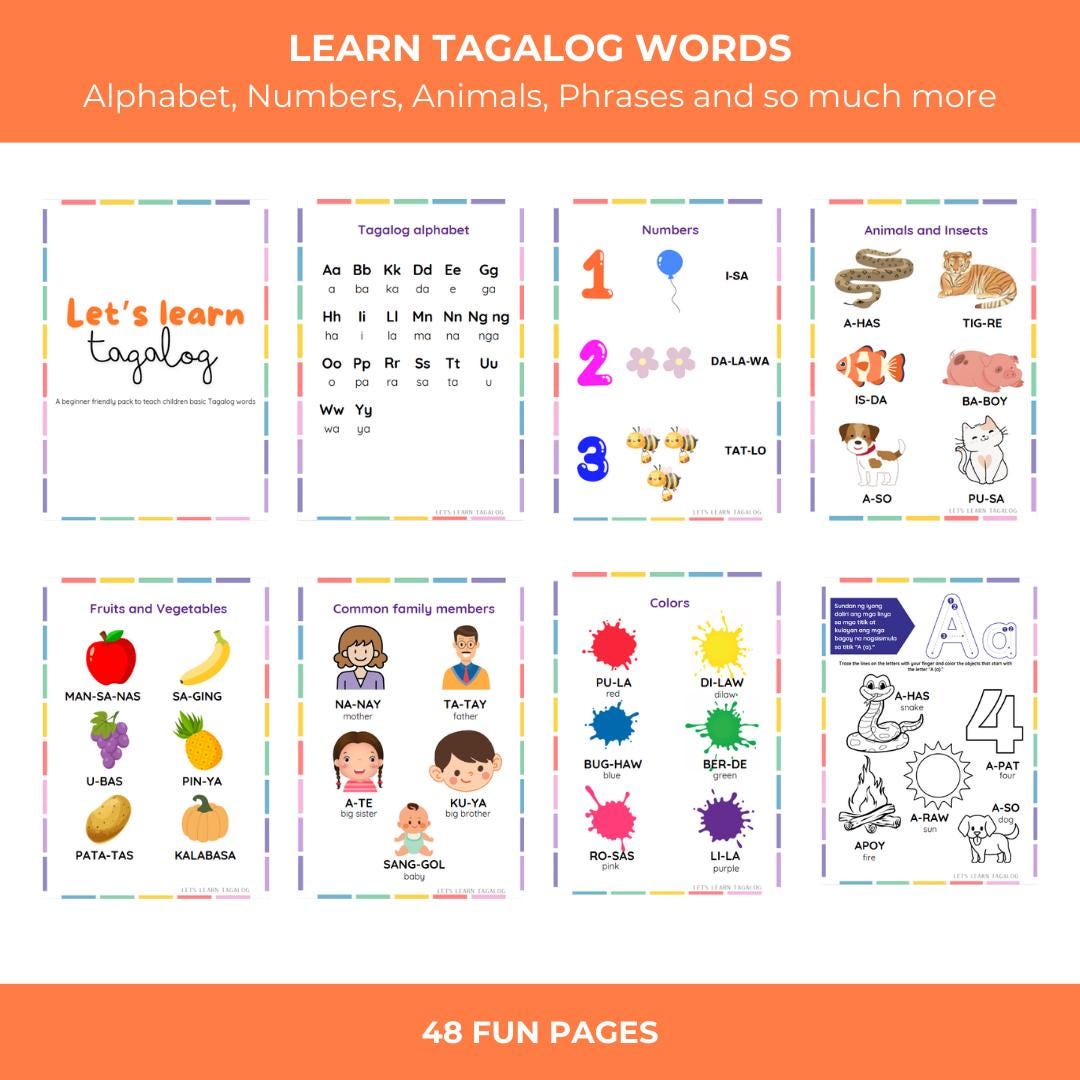 Learn Basic Tagalog Words for Kids - Etsy