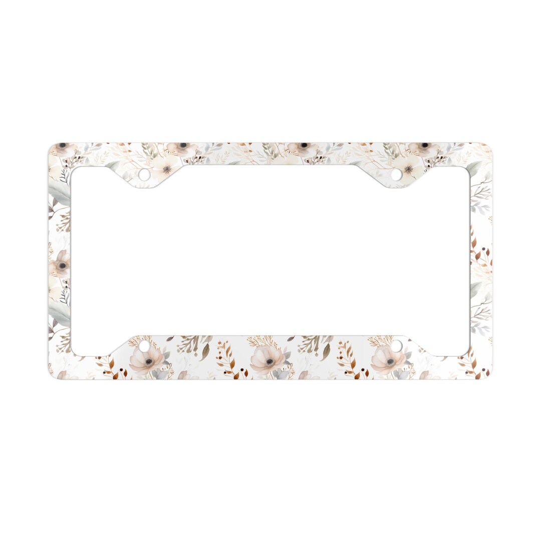 Sleek & Slim License Plate Frame - White Floral - Aluminum Metal - Etsy