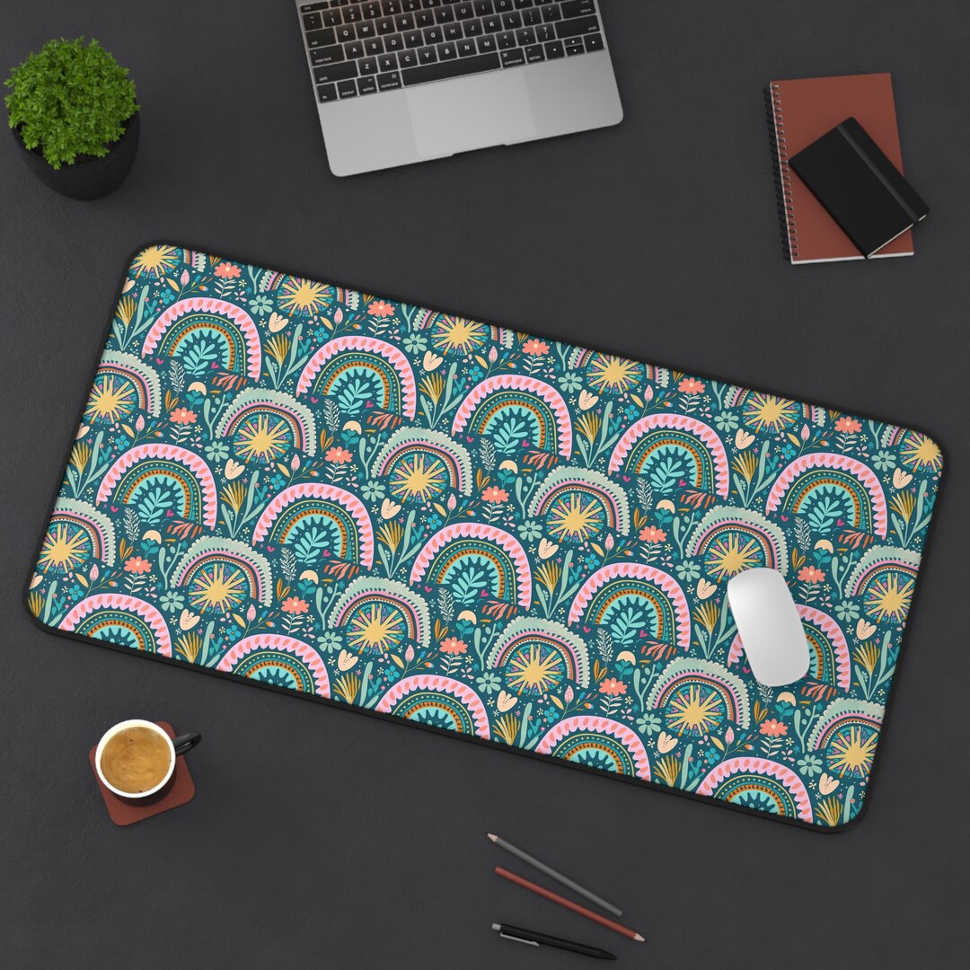 Boho Desk Mat With Rainbow Bridge - Large Desk Mat - Computer Desk Mat ...
