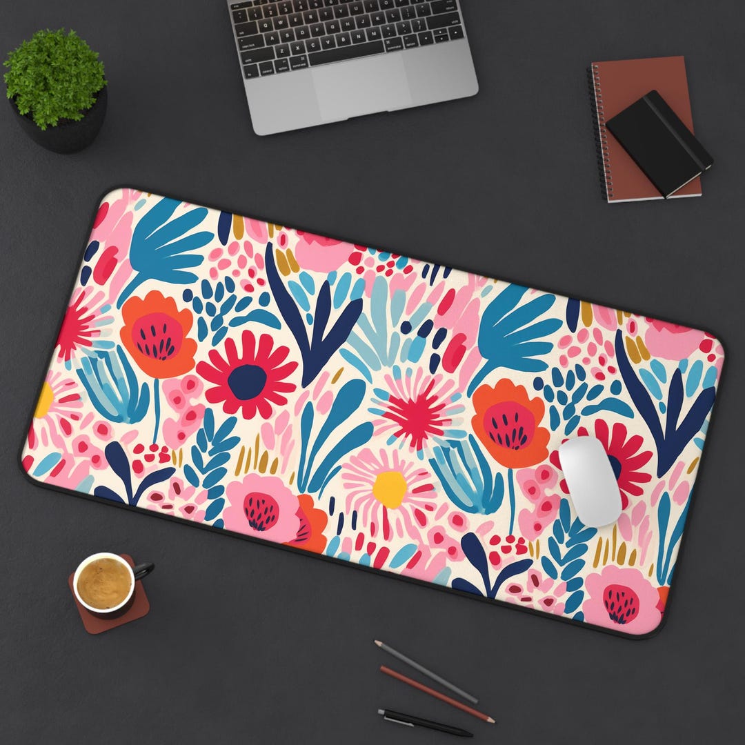 Cute Desk Mat With Colorful Wildflowers - Large Desk Mat - Computer ...