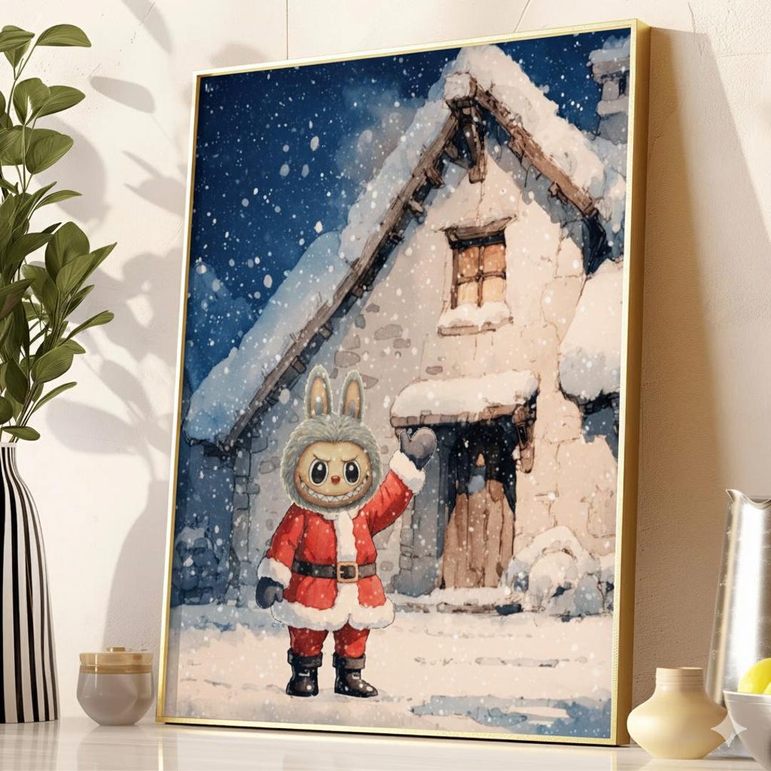 Labubu Santa Christmas Art Print, Snowy Winter Decor (digital Download ...