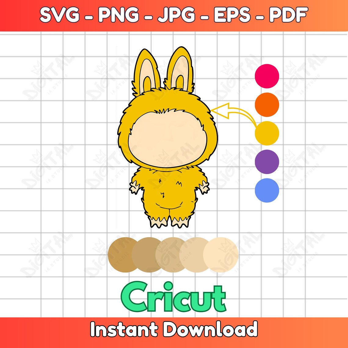 LABUBU Monster Faces SVG,PNG Bundle: Kawaii Cartoon Clipart - Etsy