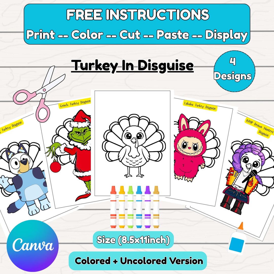 Turkey Disguise Craft Kit, Grinch, Labubu, Kpop Star (printable PDF) - Etsy