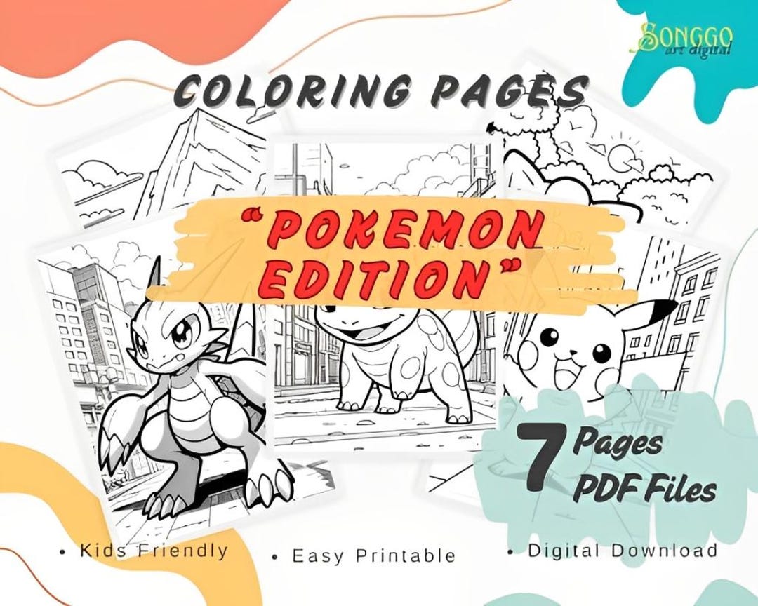 Pokemon Coloring Fun for Kids | Instant Download PDF | 7 Pages of ...