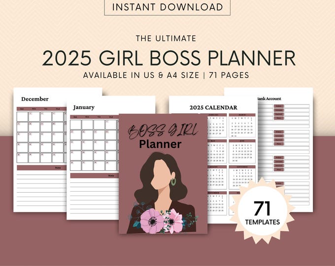 2025 All-in-one Printable Planner: Feminine Design, Watercolor Art and ...