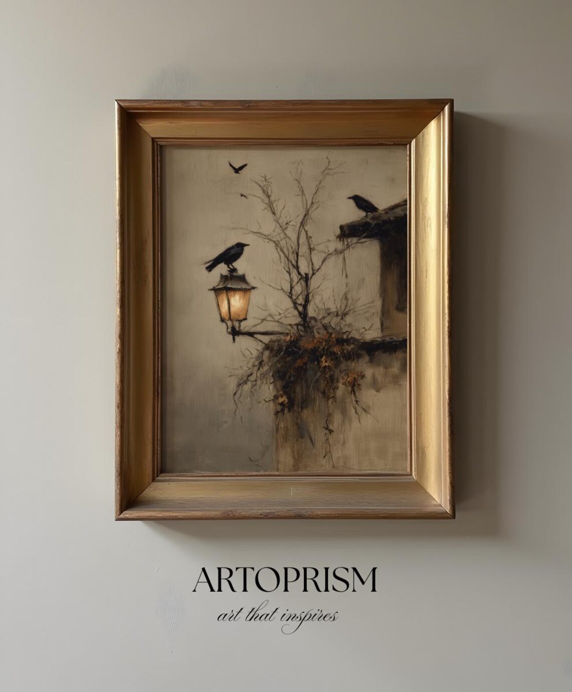 Crows on Lantern - Gothic Halloween Wall Art, Dark Crow Print, Haunted ...