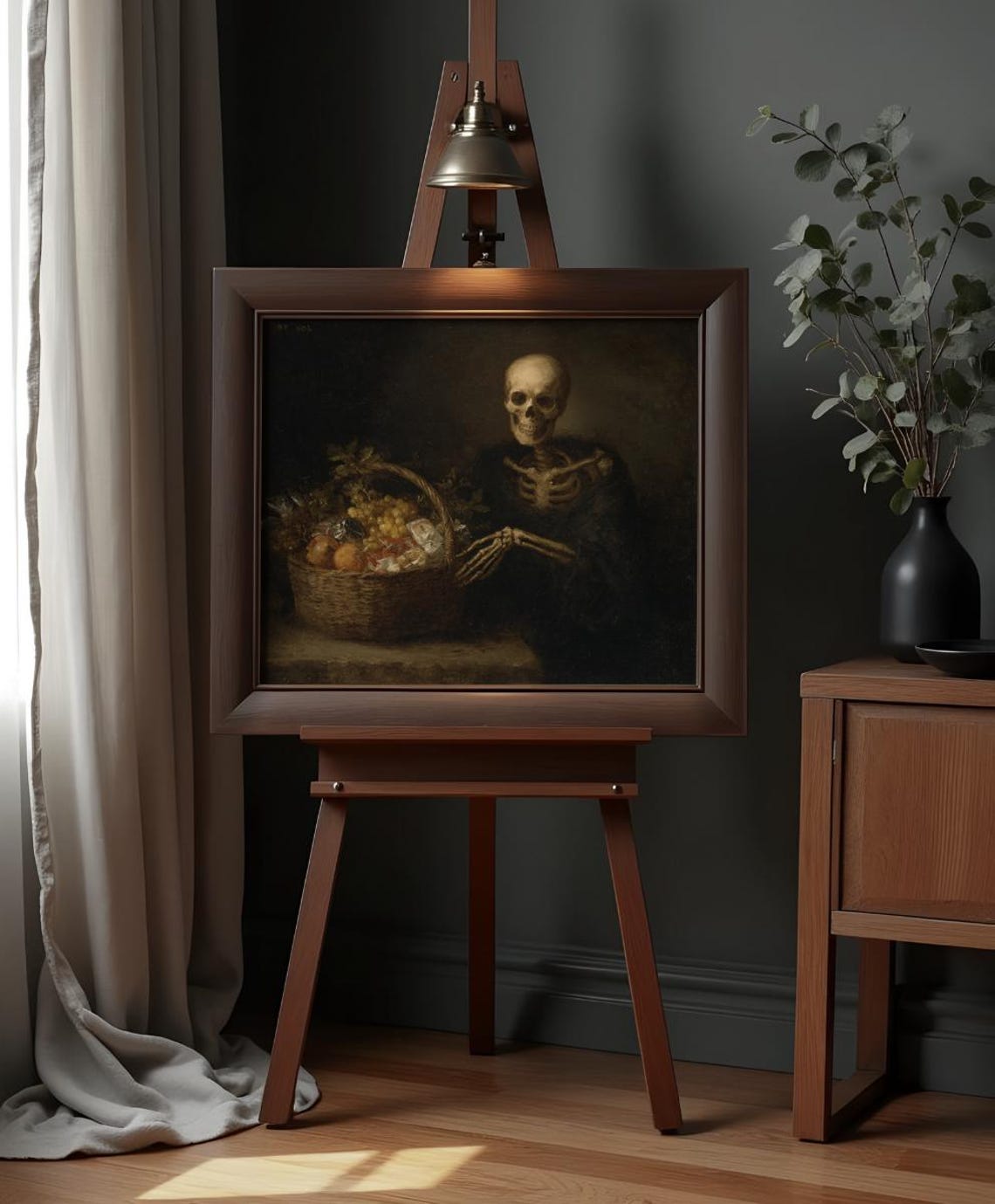 Skeleton With Basket of Fruit and Candy – Dark Gothic Halloween Wall ...