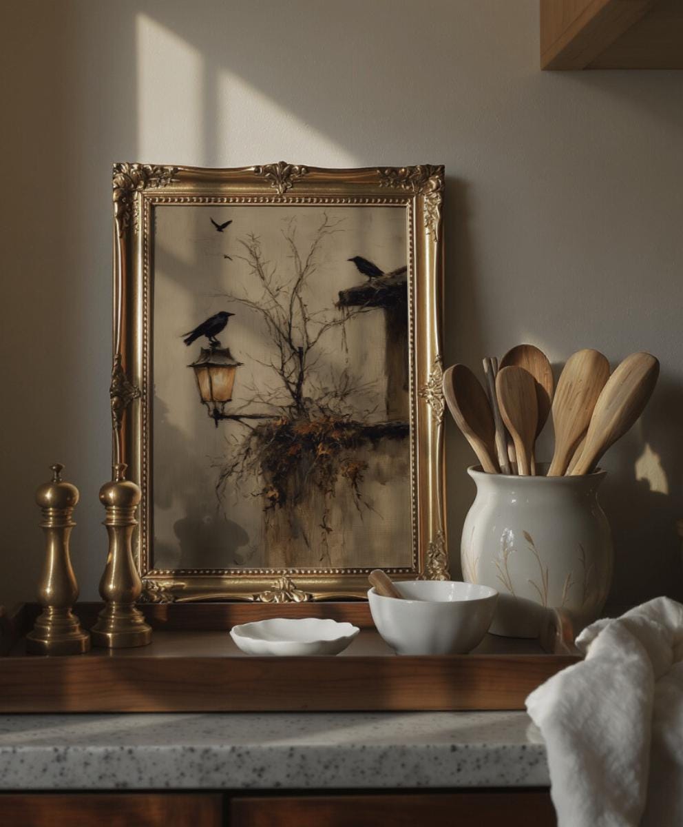 Crows on Lantern - Gothic Halloween Wall Art, Dark Crow Print, Haunted ...