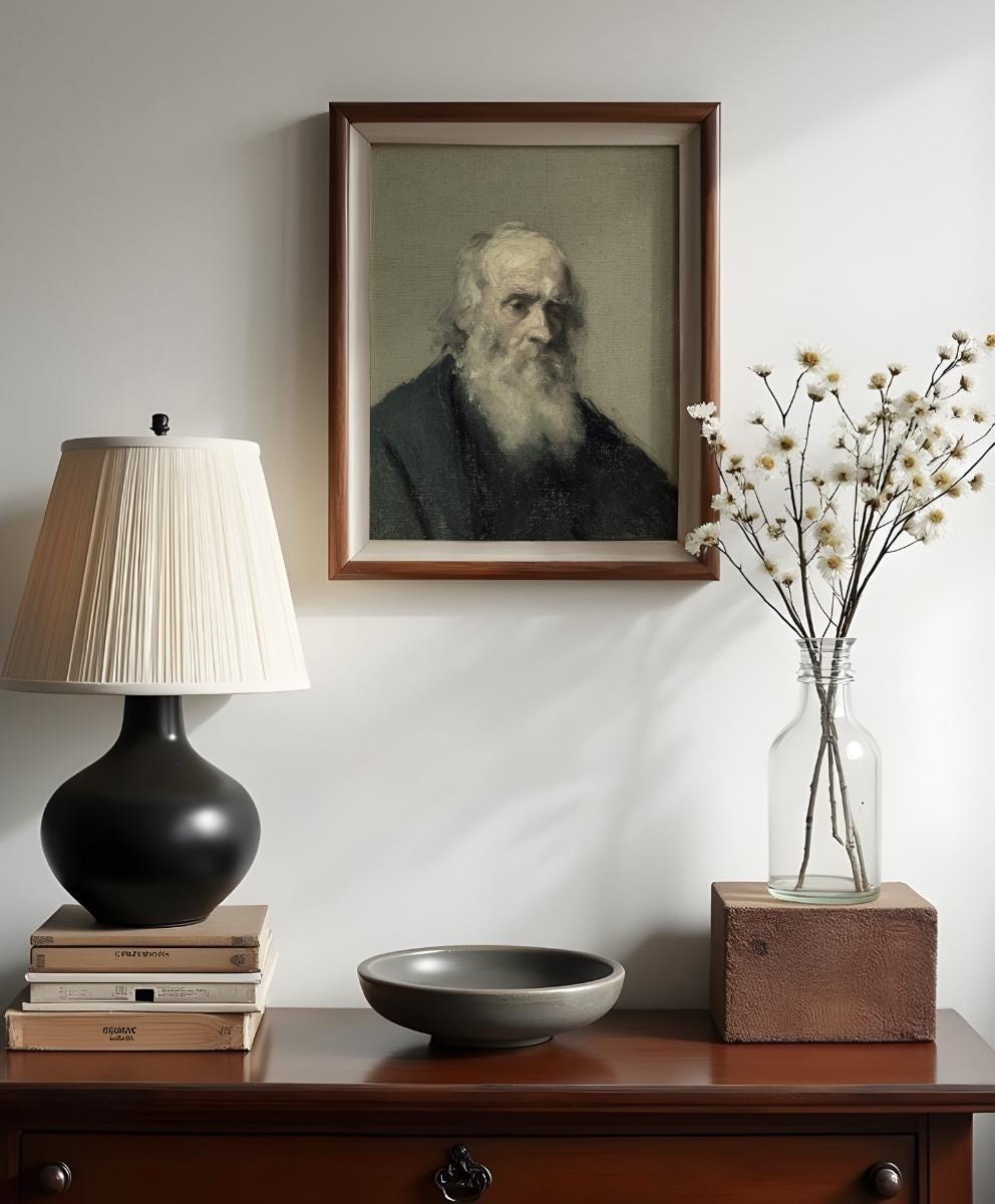 Vintage Old Man Portrait With White Beard | 19th Century Oil Painting ...