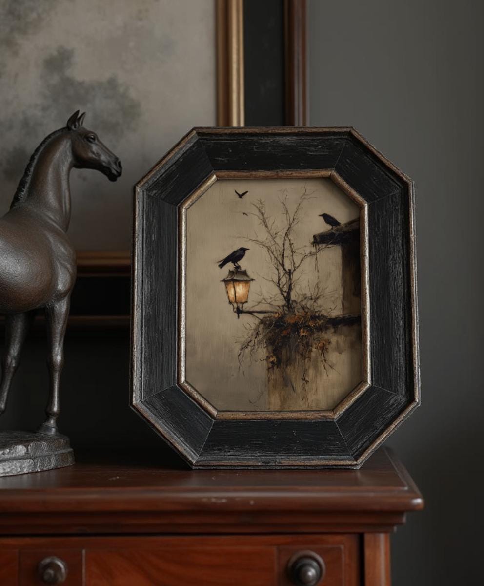 Crows on Lantern - Gothic Halloween Wall Art, Dark Crow Print, Haunted ...