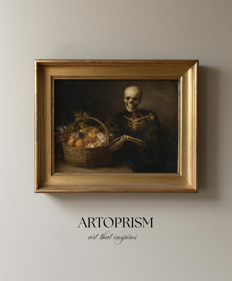Skeleton With Basket of Fruit and Candy – Dark Gothic Halloween Wall ...