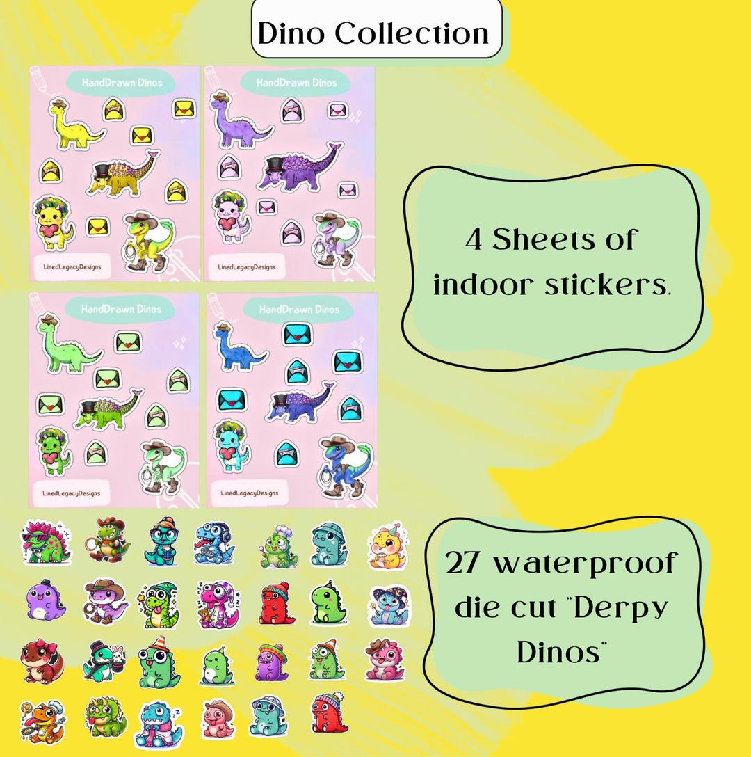 Derpy Dinosaur Sticker Pack - Waterproof Dino Die-cuts - Etsy