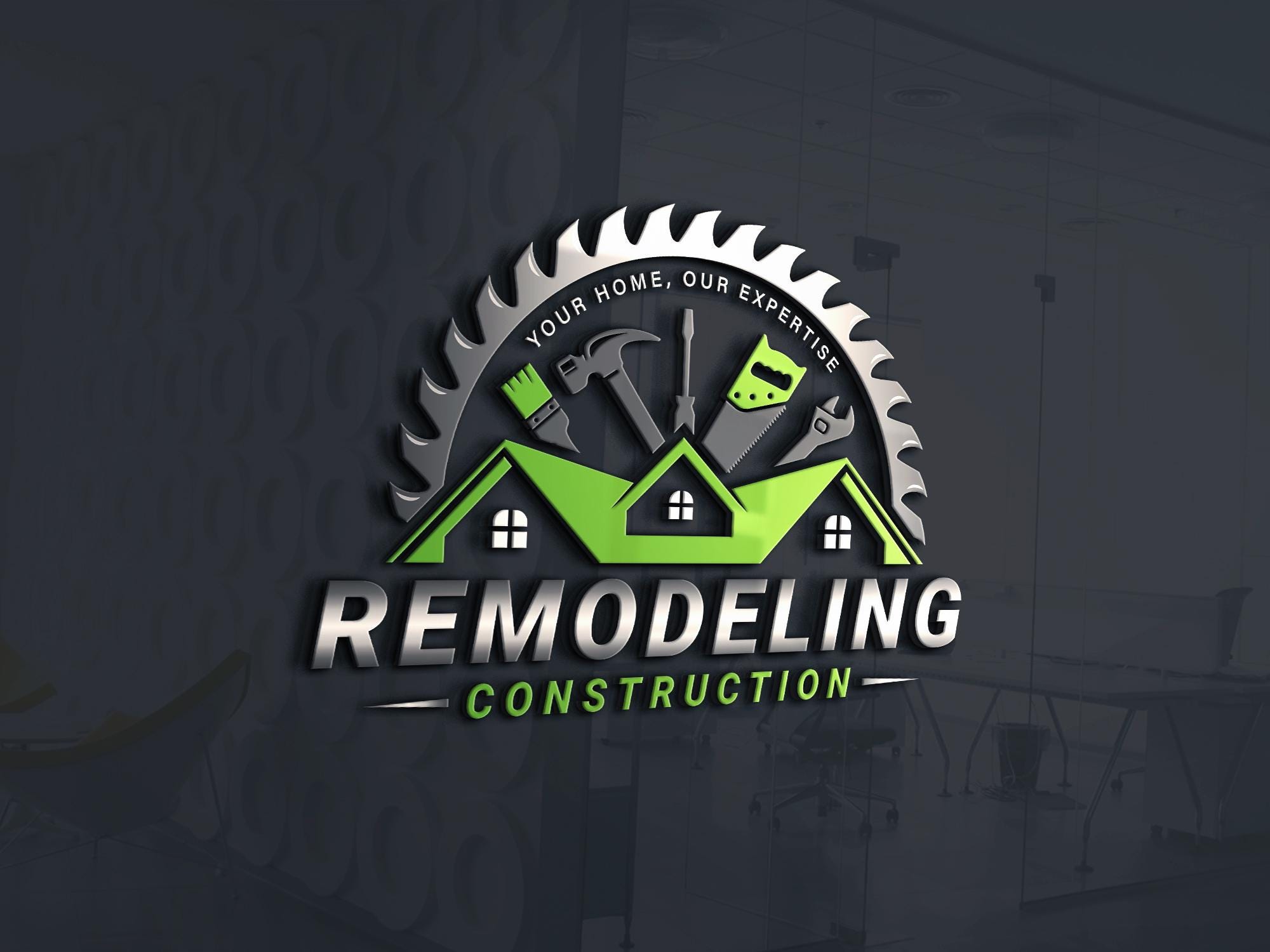 Home Remodeling Logo: Construction Handyman Tools Contractor Business ...