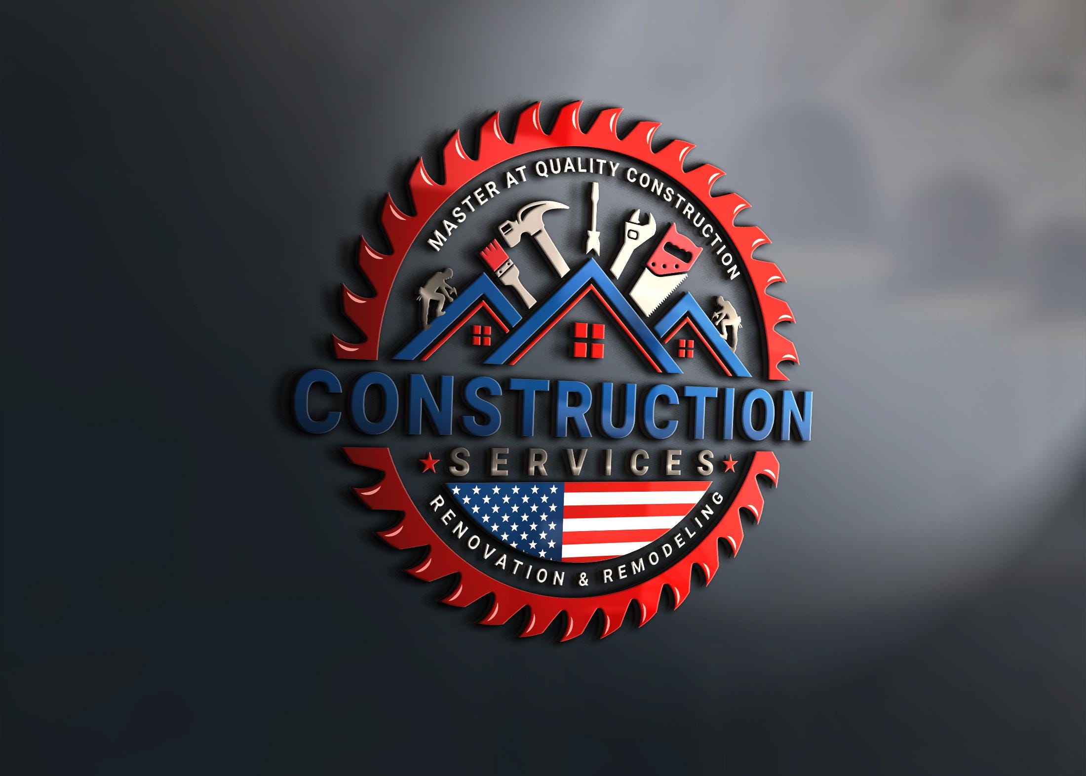 American Flag Construction Logo Design: Contractor, Handyman ...
