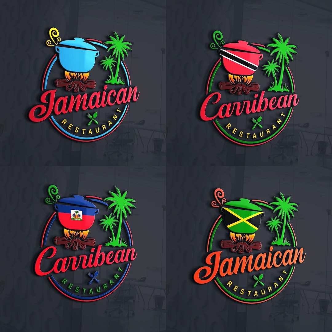 Custom Caribbean Restaurant Logo Design: Island Cuisine BBQ Grill ...