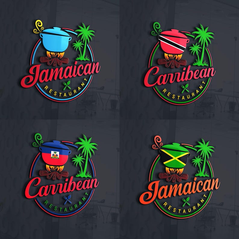 Custom Caribbean Restaurant Logo Design: Island Cuisine BBQ Grill ...