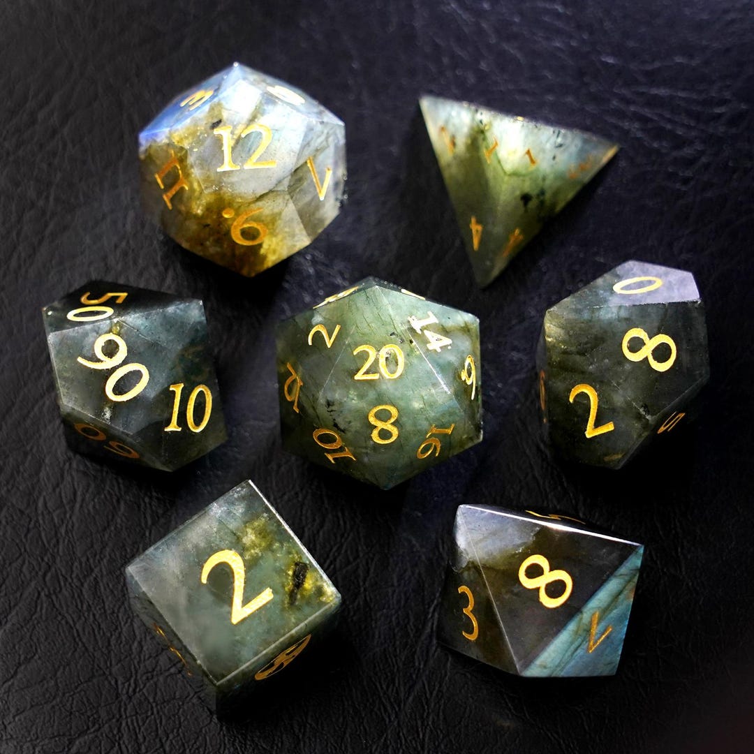 Dragonstone Logo Labradorite Dnd Dice Set Stone Engrave Gemstone Dice ...