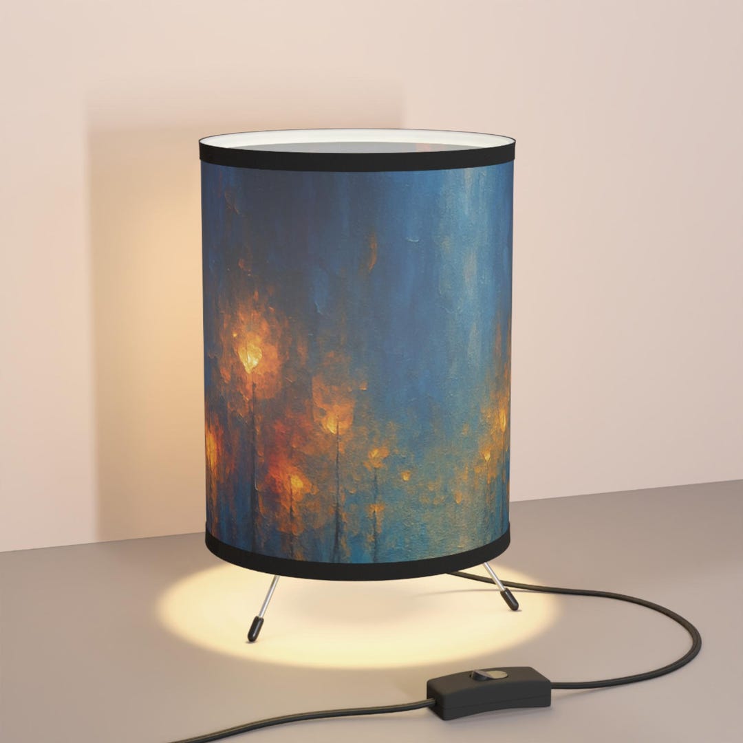 Abstract Blue Amber Light Tripod Lamp and Shade - Etsy