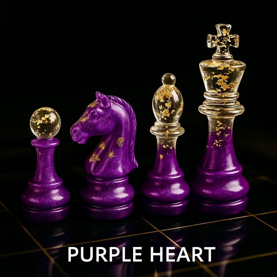 Custom Made Purple Heart Resin Chess Set – Epoxy Gold Flake Top, Luxury ...