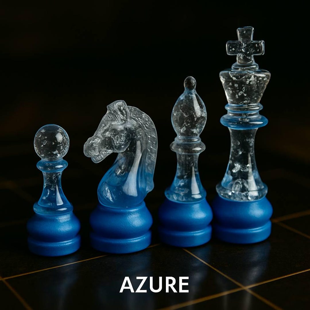 Azure Resin Chess Set: Handmade Epoxy Pieces With Silver Flakes - Etsy