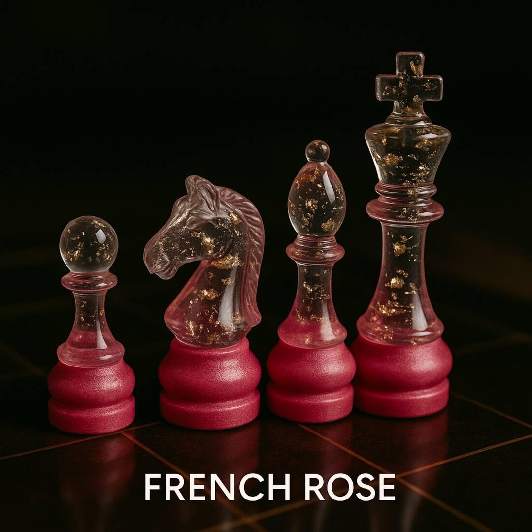 French Rose Resin Chess Set – Romantic Handmade Epoxy Chess Pieces With ...