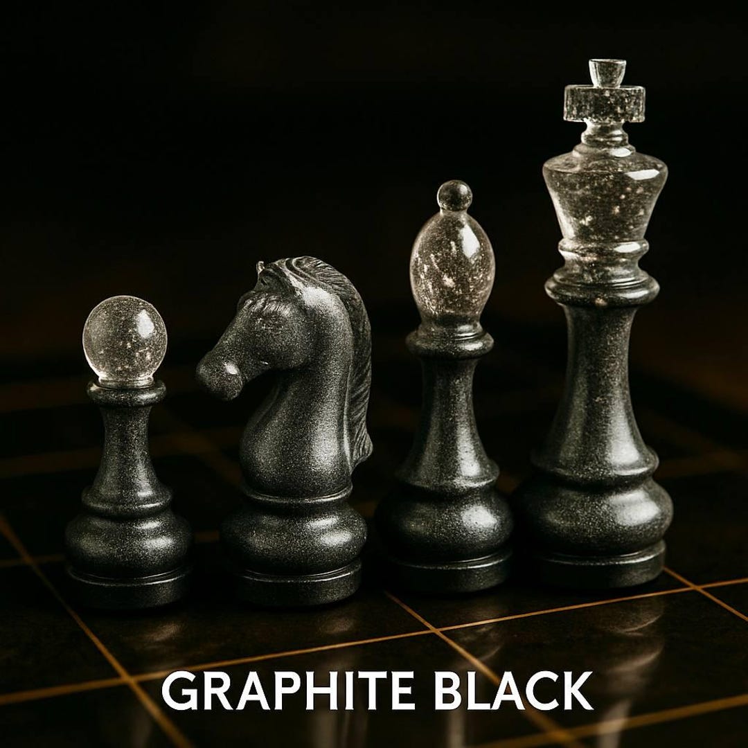 Graphite Black Resin Chess Set: Gold Flake Accents, Matte Base - Etsy