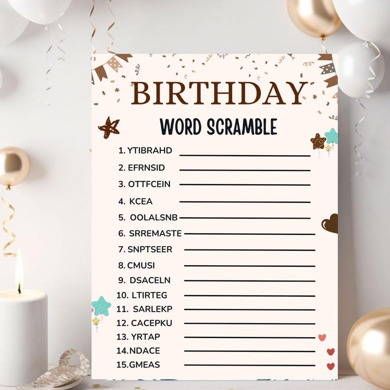 Birthday Word Scramble Game | Printable Party Activity (digital ...