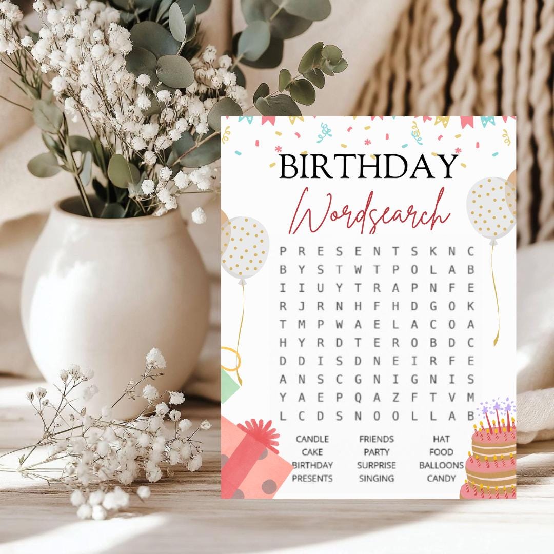 Birthday Word Search Printable Game | Fun Birthday Party Activity ...