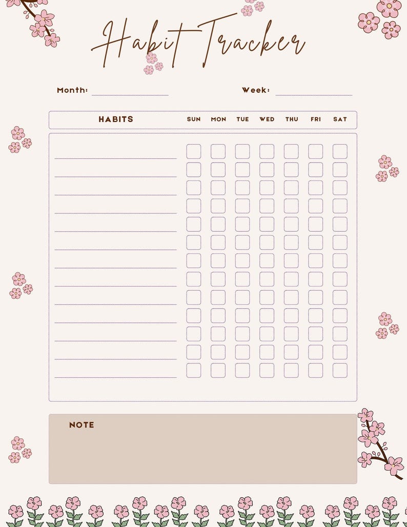Habit Tracker Printable | Wellness & Productivity Tracker | Digital ...