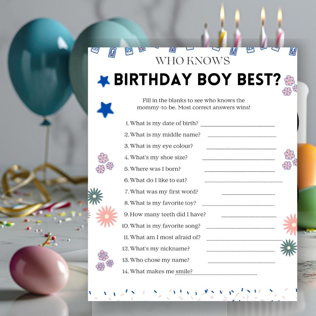 Birthday Boy Trivia Game | Fun Party Activity (instant Download) - Etsy