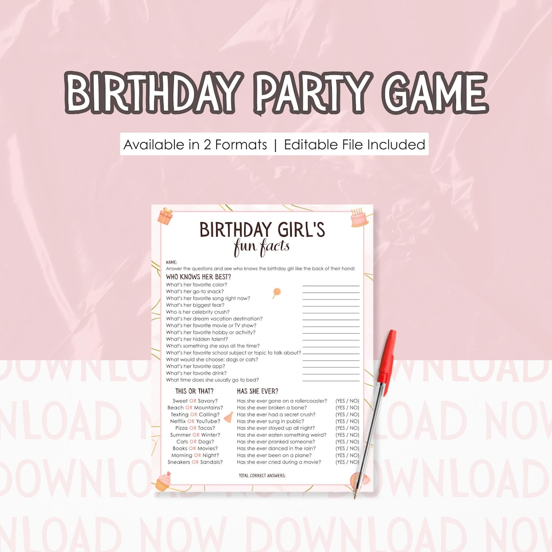 How Well Do You Know the Birthday Girl? Printable Birthday Game for ...
