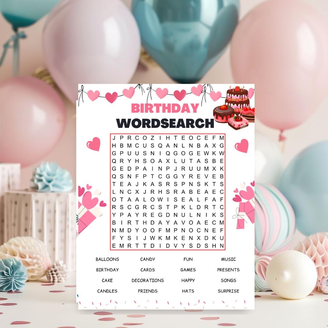 Birthday Word Search Printable | Fun Birthday Party Game | Kids ...