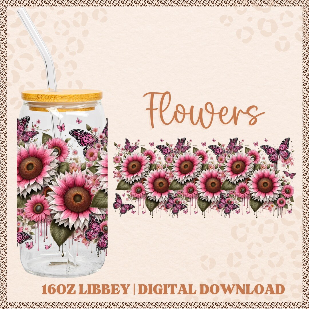 Pink Flowers, Sublimation Wrap Designs, 16oz PNG, Digital Download ...
