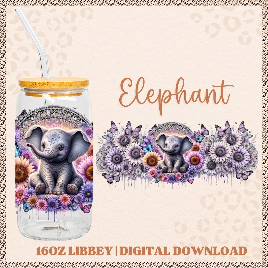 Elephant, Sublimation Wrap, Animal Design Png, 16oz PNG, Digital ...