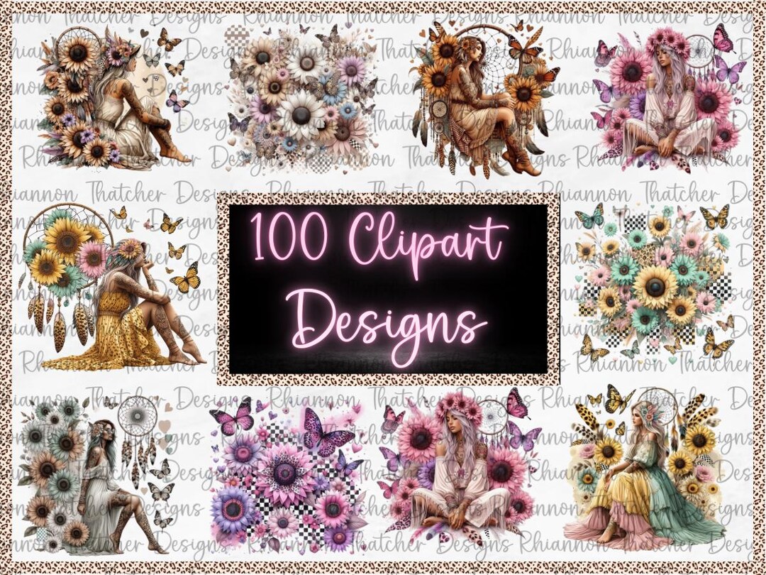 100 Boho Clipart Png Designs, 10 Colour Ways, Sublimation Design ...