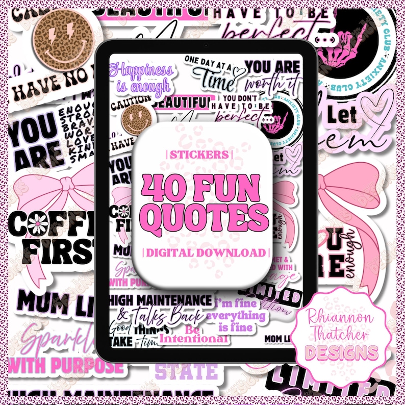 40 Sticker Png Designs, Digital Sticker Bundle, Positive Quotes Bundle ...