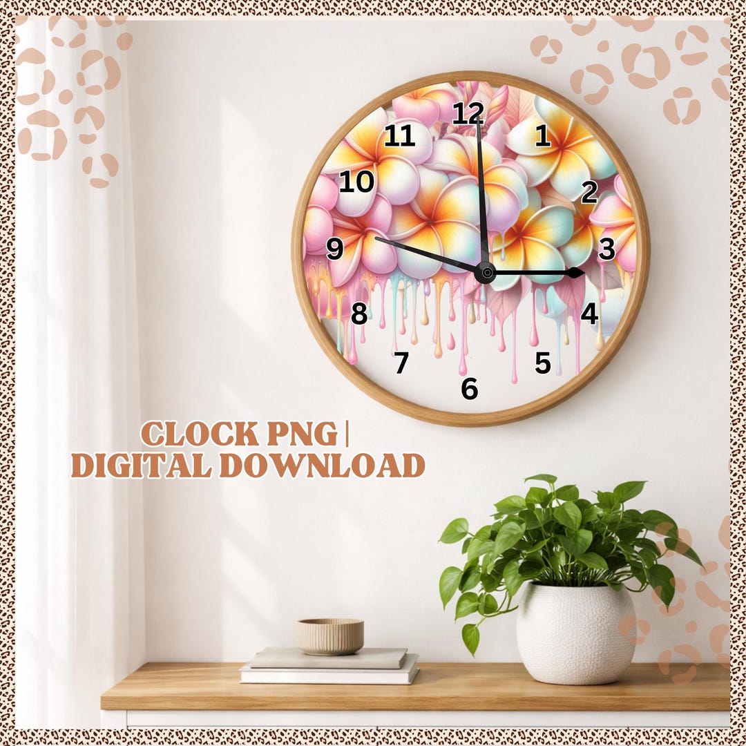 Clock Design Png, Fragipani Clock, Clock Sublimation, Flower Image ...