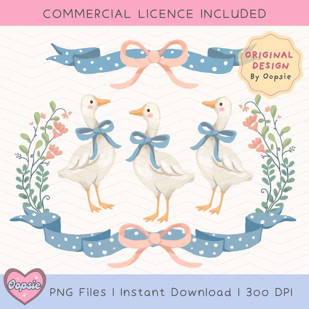 Vintage Blue Ribbon Goose PNG, Trending Goose PNG, Cute Retro Goose ...
