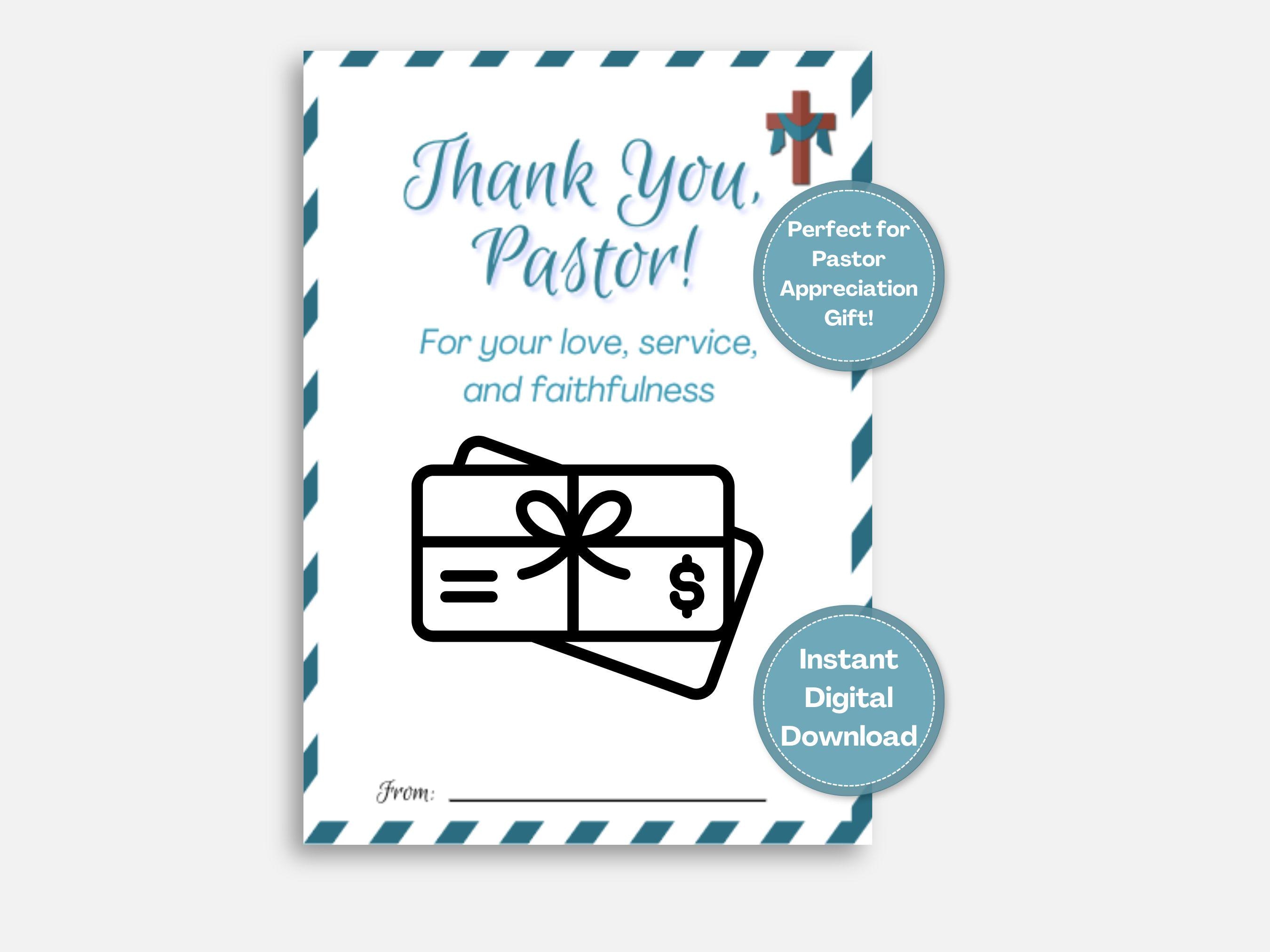Pastor Appreciation Gift Card Holder, Pastor Thank You Gift, Printable ...