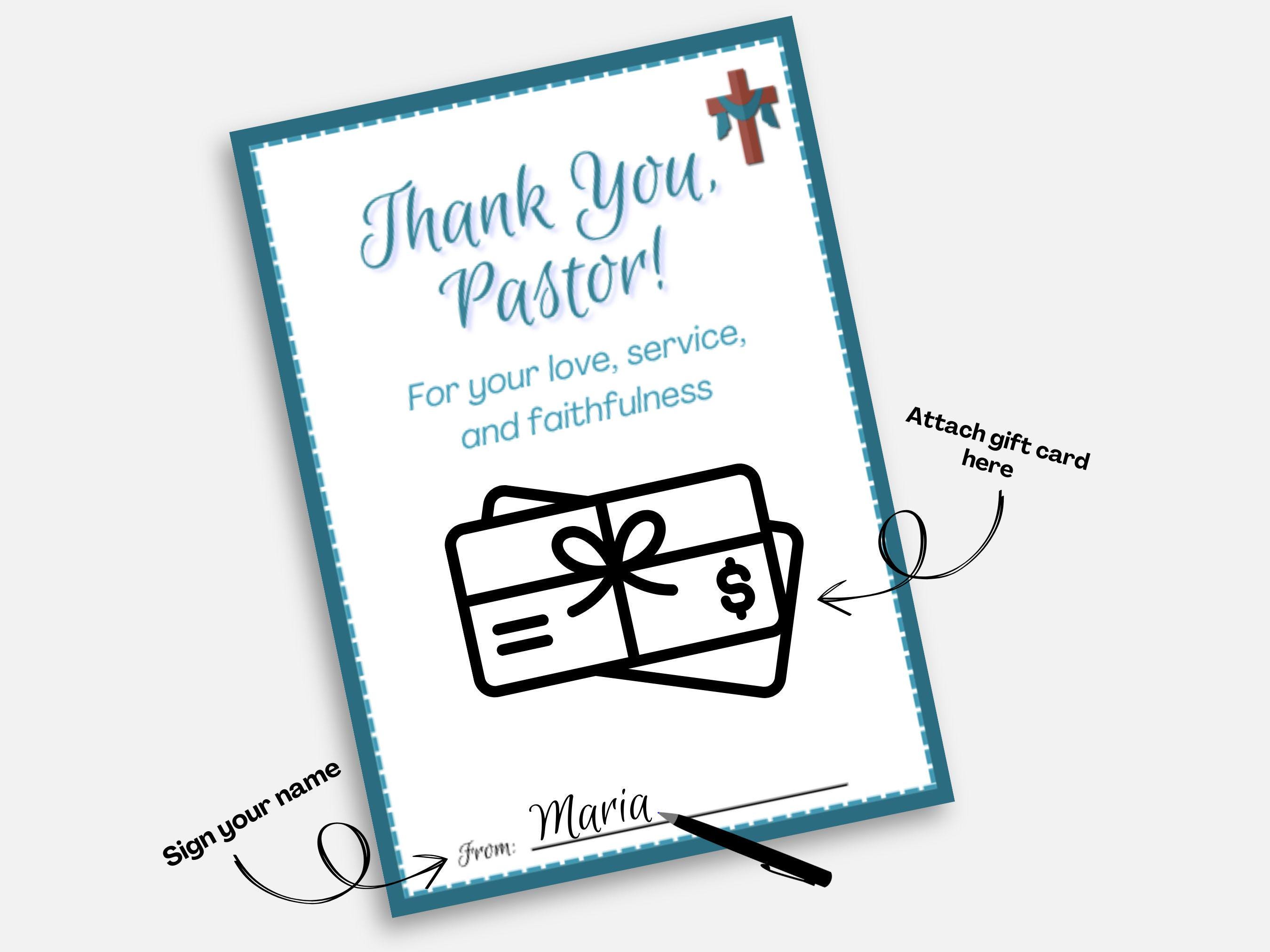 Pastor Appreciation Gift Card Holder, Pastor Thank You Gift, Printable ...
