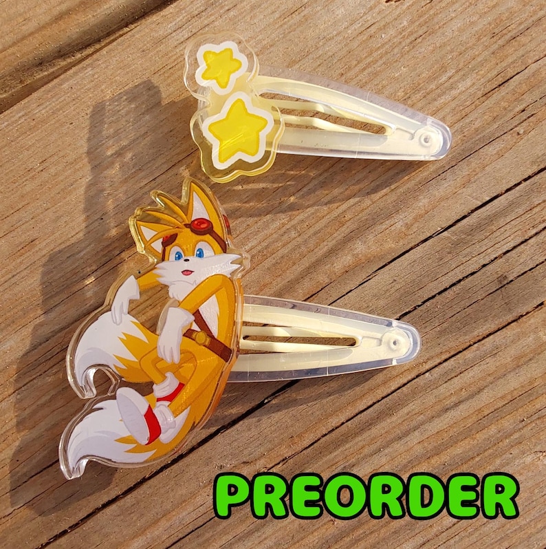 PREORDER Miles "tails" Prower and Stars Hair Clips Hairclips Barrettes ...