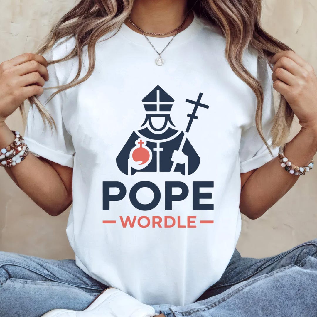 Pope Wordle Shirt, Silhouette Catholic Papal Cross Mitre T-shirt ...