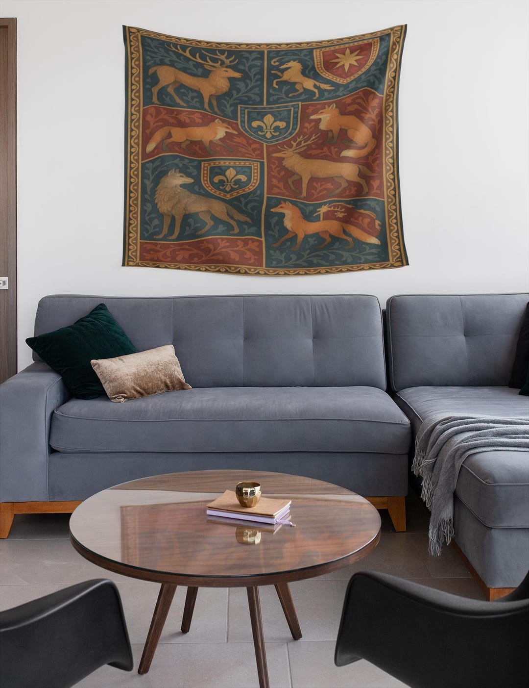 Medieval Tapestry With Deer, Foxes, and Wolves, Large Wall Tapestry in ...