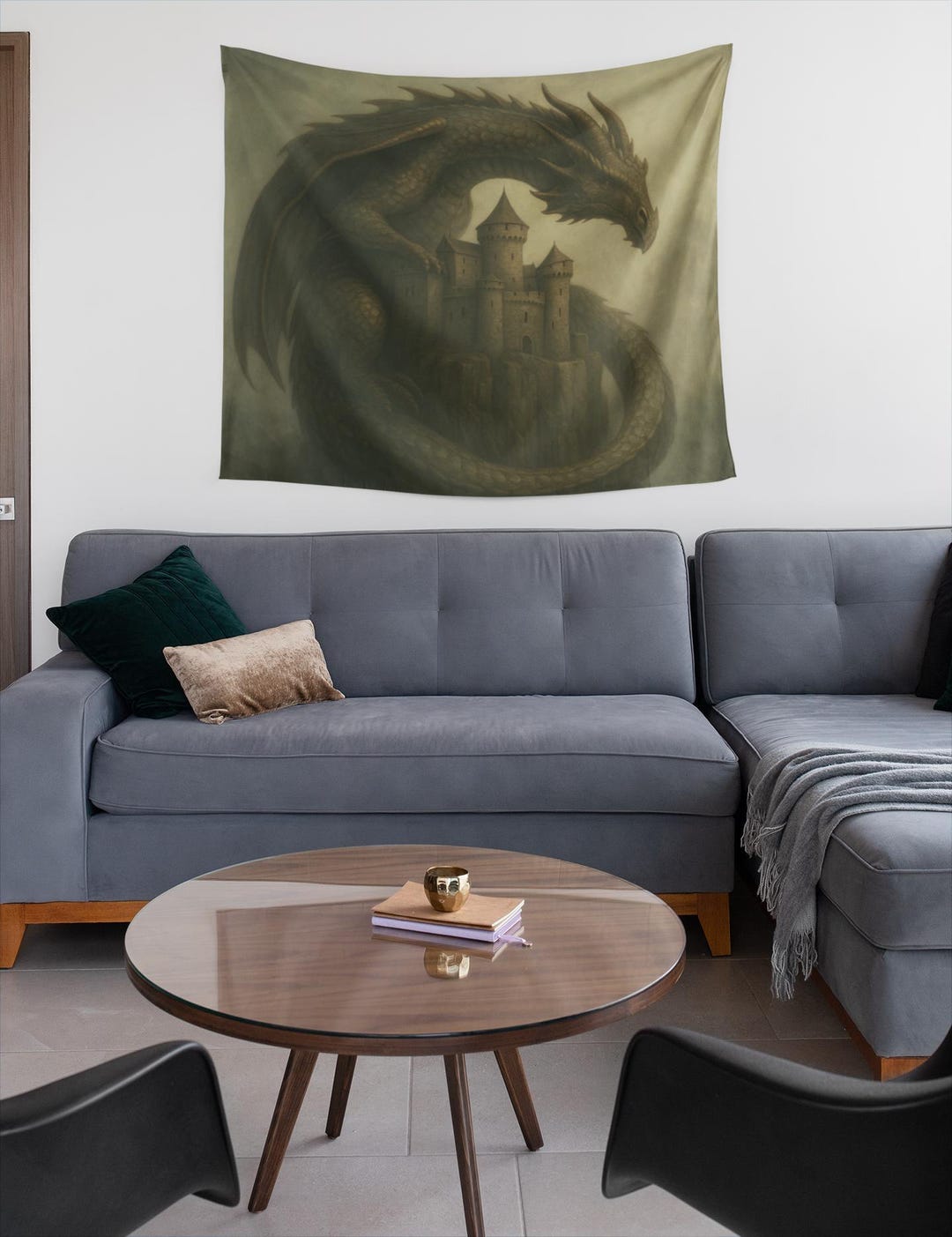 Medieval Tapestry Dragon Guarding Castle Wall Hanging - Fantasy Dragon ...