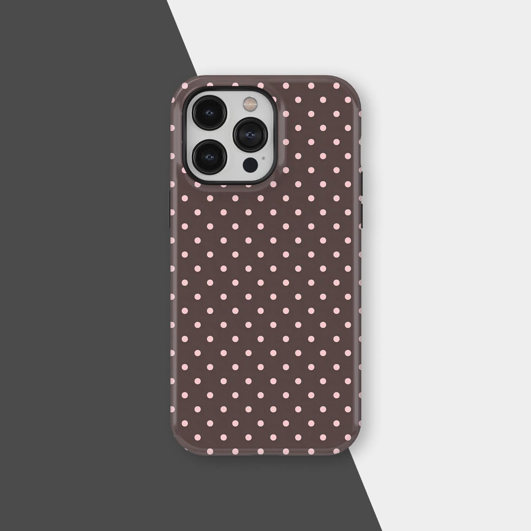 Brown & Pink Polka Dot Phone Case, Soft Girl Cute Design, Y2K Style ...