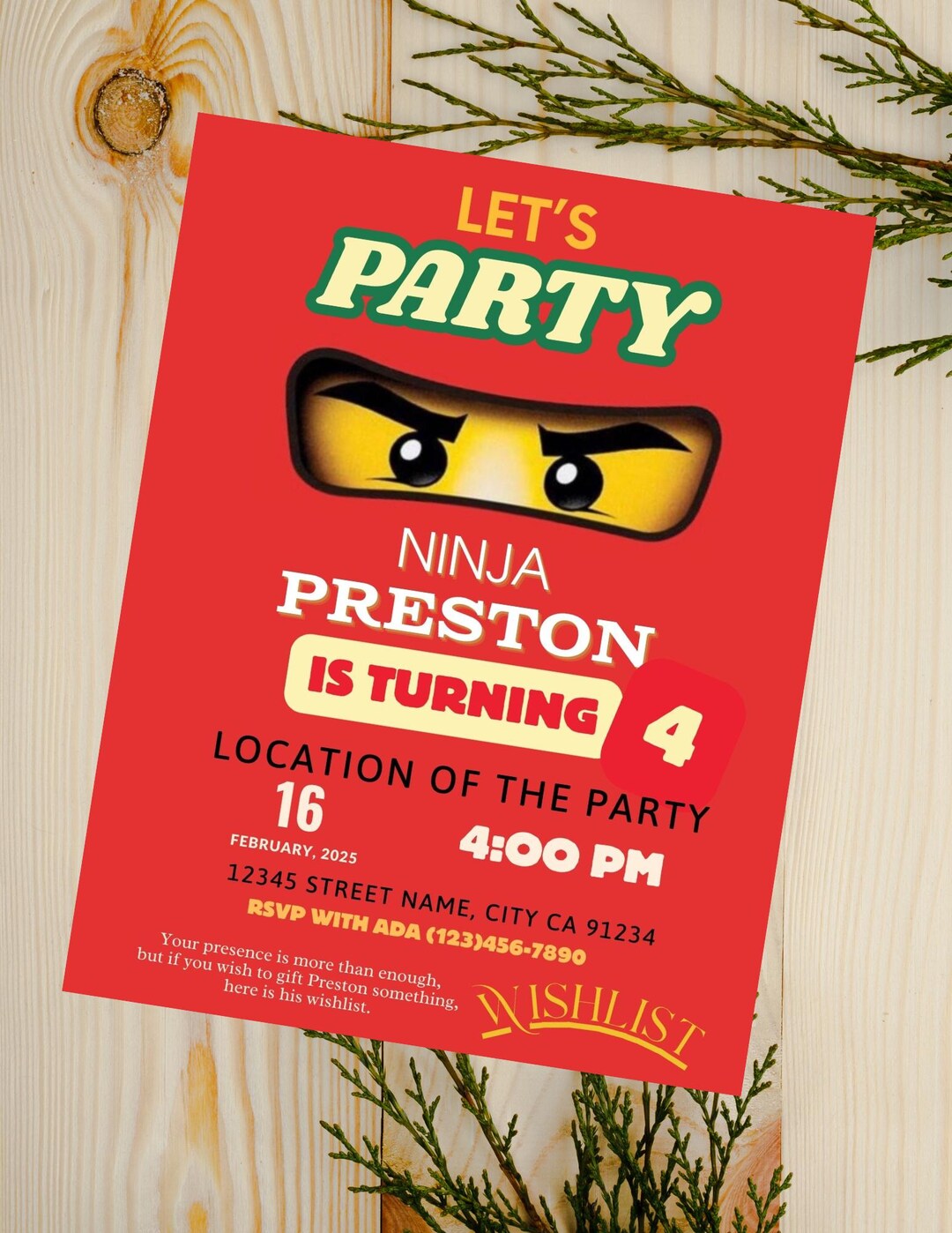 Ninjago Theme Party. Ninjago Birthday Theme Wanted Invitation Editable ...