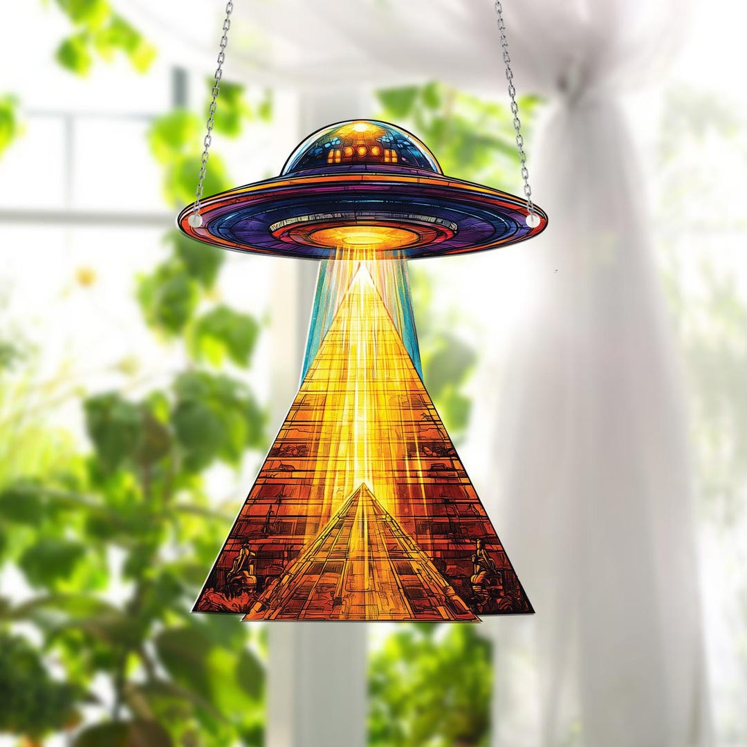 UFO Pyramid Window Hanging With Galactic Colors, Beam of Light, and ...