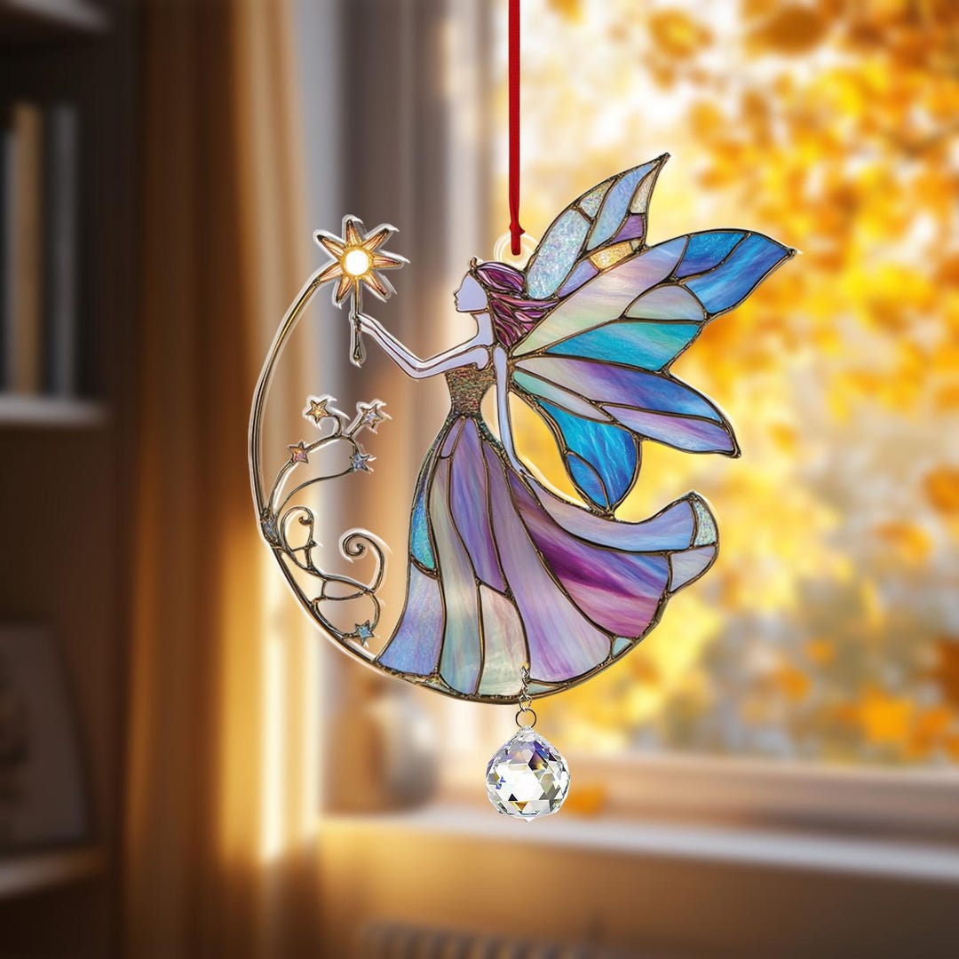 Moon Fairy Window Hanging With Wand and Crystal Drop – Elegant Fantasy ...